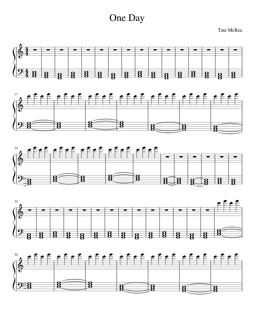 One Day sheet music for Piano download free in PDF or MIDI