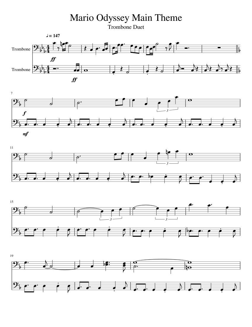 Super Mario Odyssey Main Theme - Trombone Duet Sheet music for Trombone ...