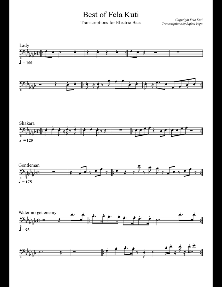 Best of Fela Kuti sheet music download free in PDF or MIDI