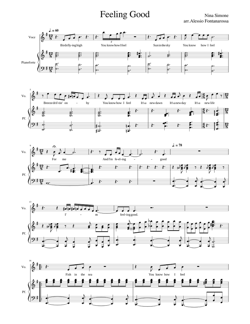 Feeling Good last version Sheet music for Piano, Voice | Download free ...