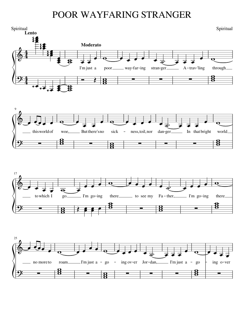 POOR WAYFARING STRANGER Sheet music for Piano (Solo) | Musescore.com