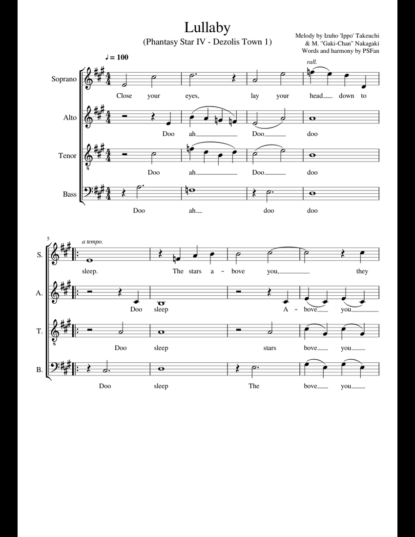 Lullaby sheet music for Voice download free in PDF or MIDI