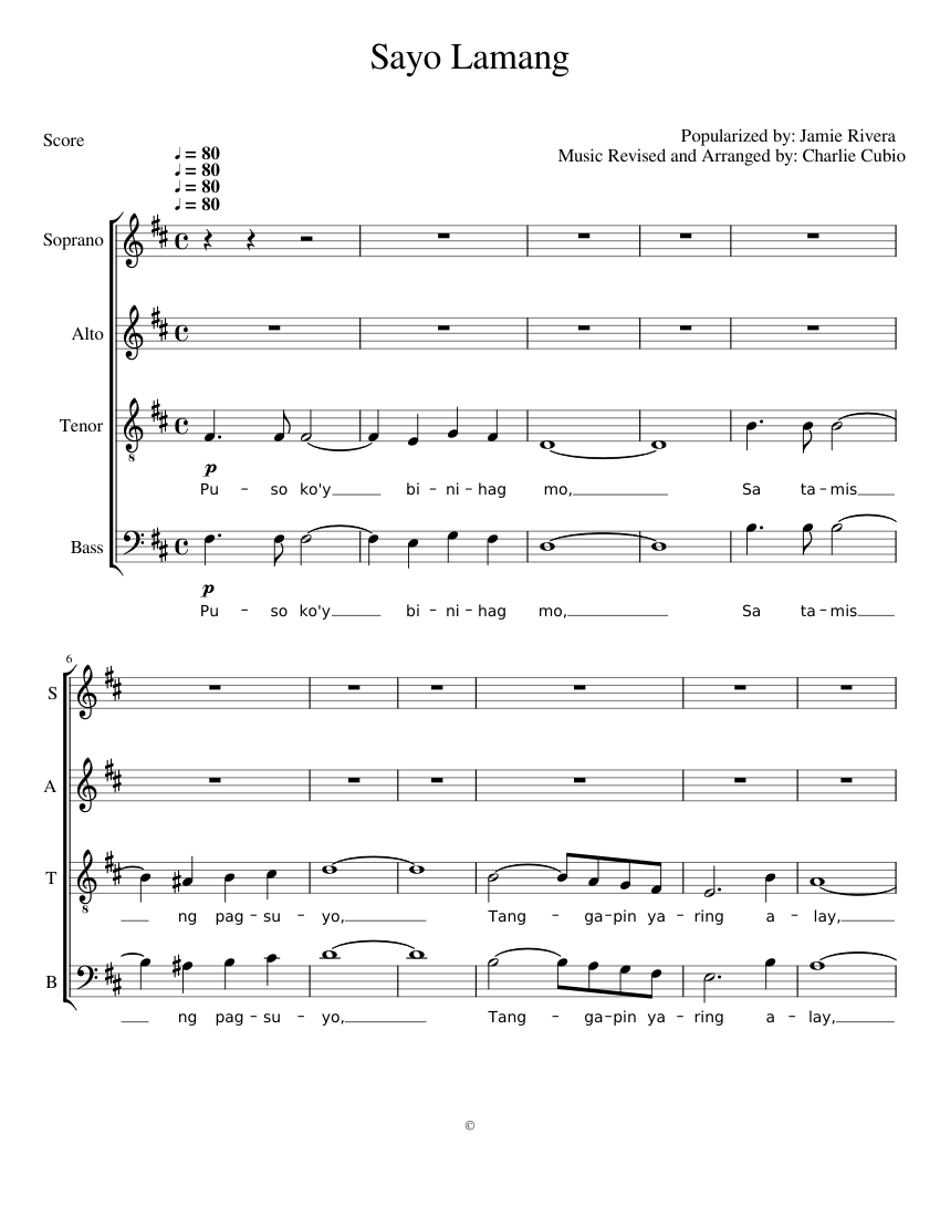 Sayo Lamang Sheet music for Soprano, Tenor, Alto, Bass (Choral ...
