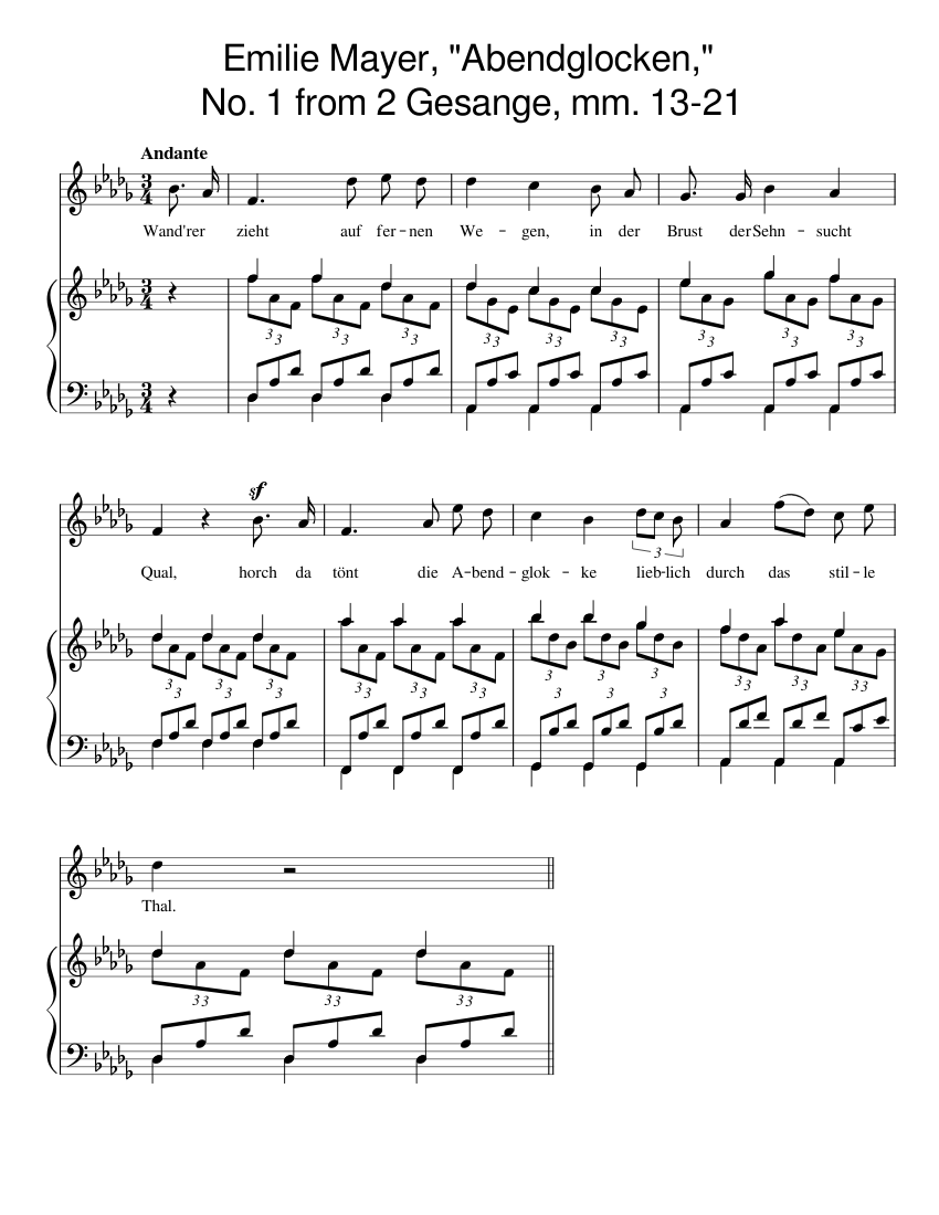 Emilie Mayer, Abendglocken, No. 1 from 2 Gesange, mm. 13-21 Sheet music ...