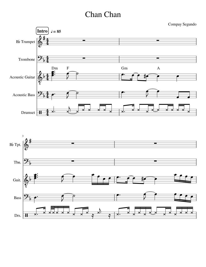 Chan Chan Quintet Sheet music for Trumpet, Trombone, Guitar, Bass ...