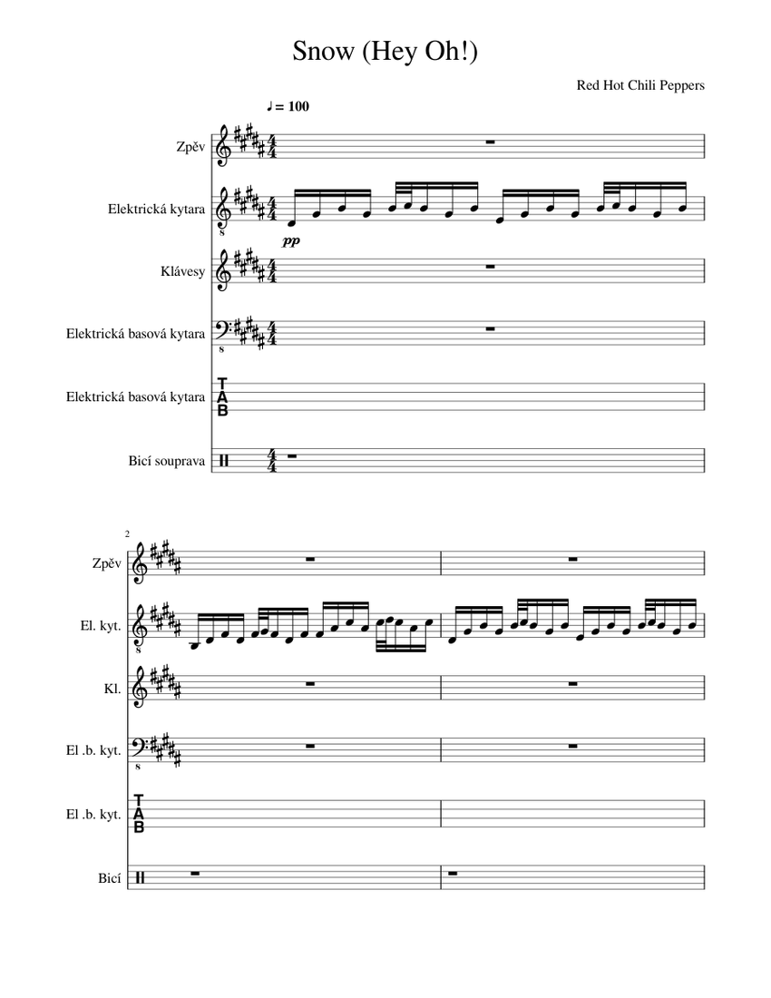 Snow (Hey Oh!) Sheet music for Piano, Flute, Guitar, Bass | Download ...