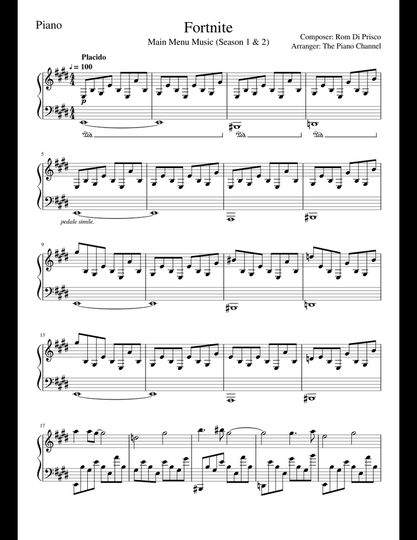 Fortnite Og Music Seasons 1 & 2 sheet music for Piano download free in ...