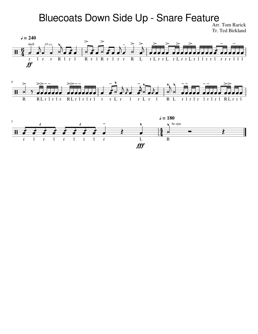 Bluecoats 2016 Snare Feature (With Sticking) sheet music for Percussion ...