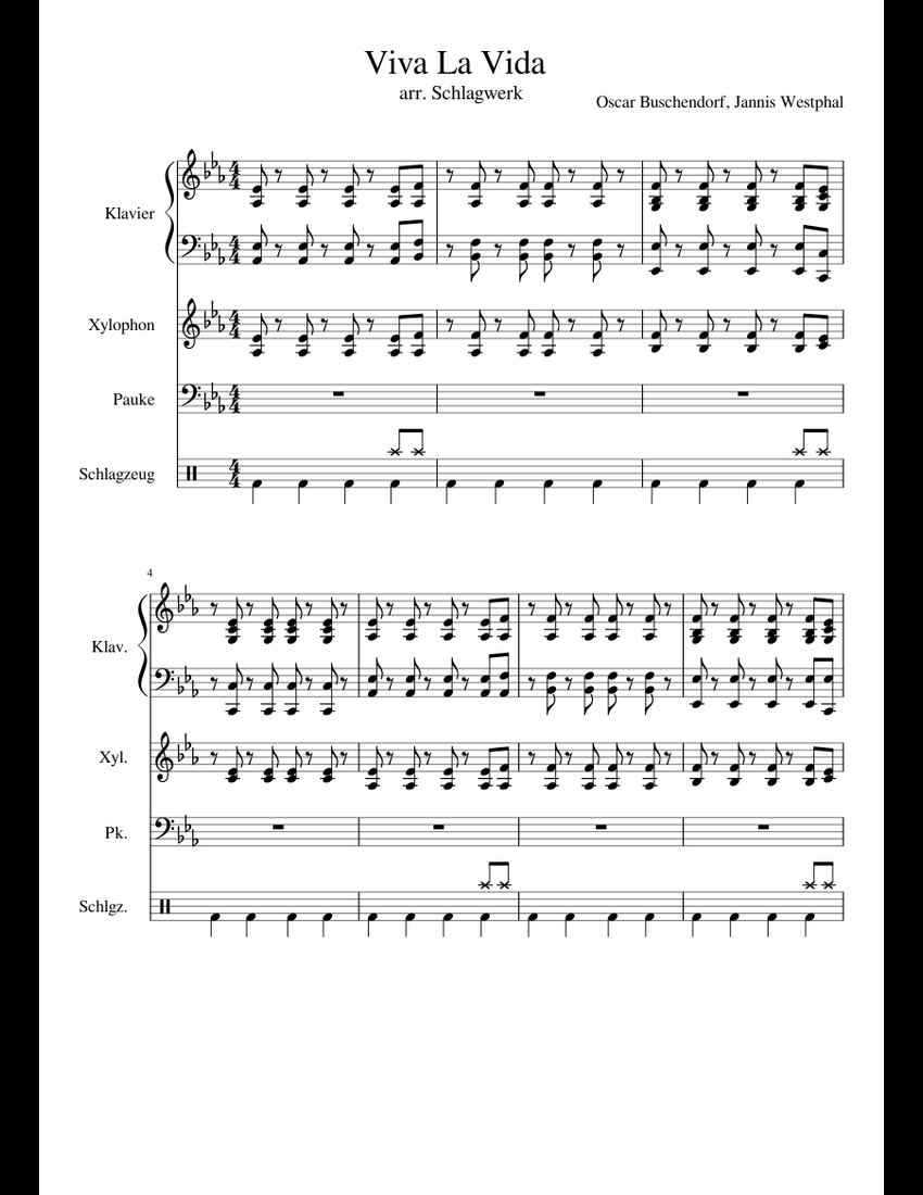 Viva La Vida sheet music for Piano, Percussion, Timpani download free in PDF or MIDI