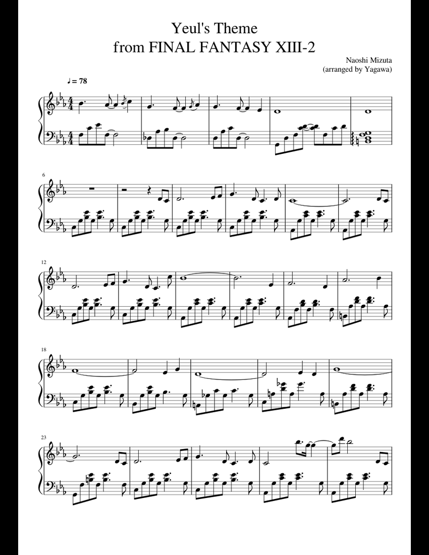 Yeul's Theme from FINAL FANTASY XIII-2 - Piano sheet music for Piano ...