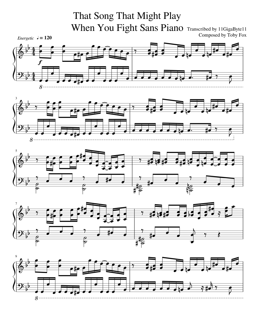 That Song That Might Play When You Fight Sans Piano Sheet music for ...