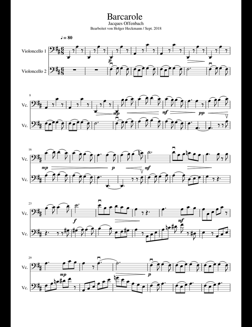 Barcarole Jacques Offenbach Cello Duo Sheet Music For Cello Barcarole Jacques Offenbach Cello Duo Sheet Music For Cello