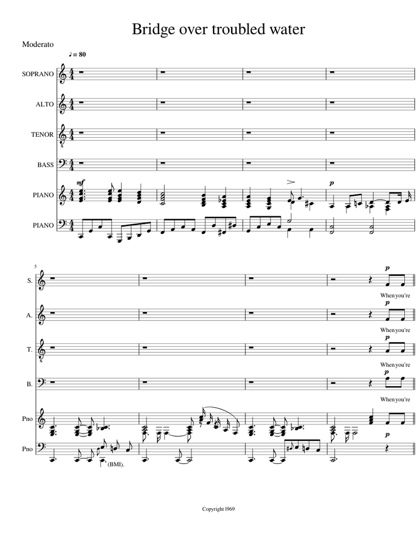 Bridge Over Troubled Water Sheet music for Piano, Voice | Download free ...