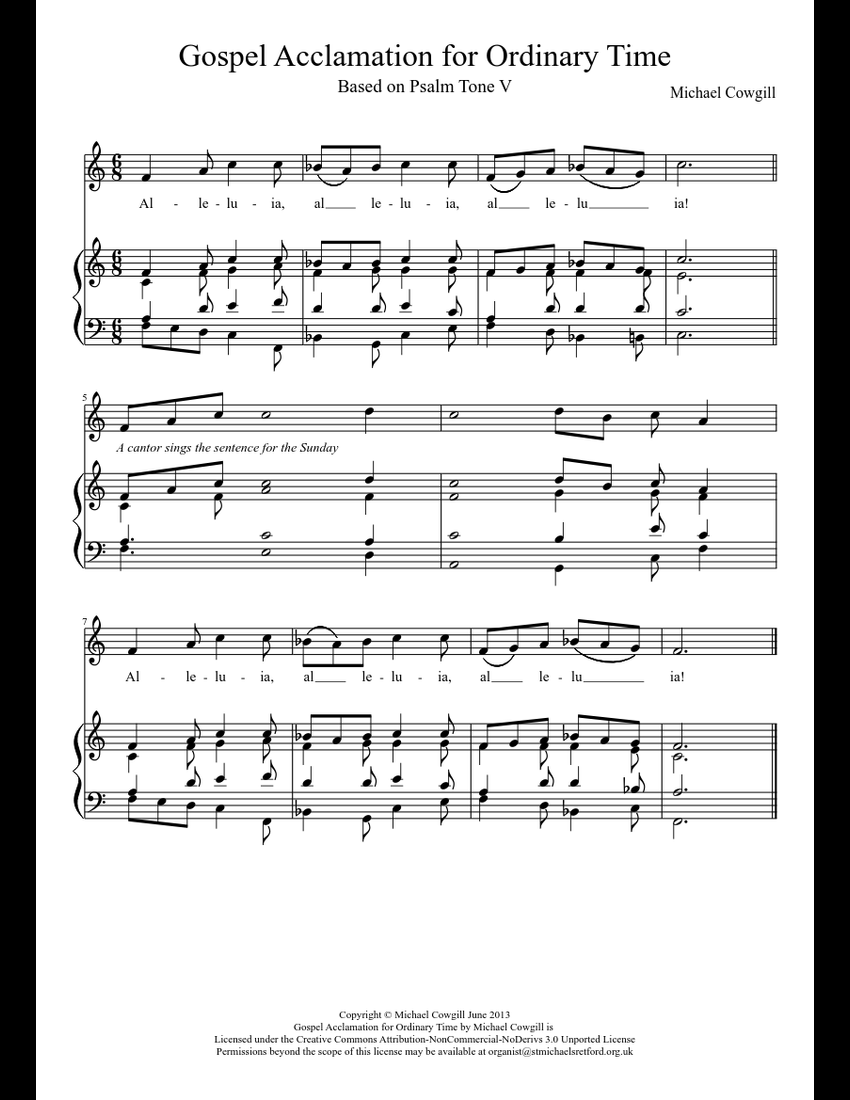 Gospel Acclamation for Ordinary Time (Tone V) sheet music download free in PDF or MIDI