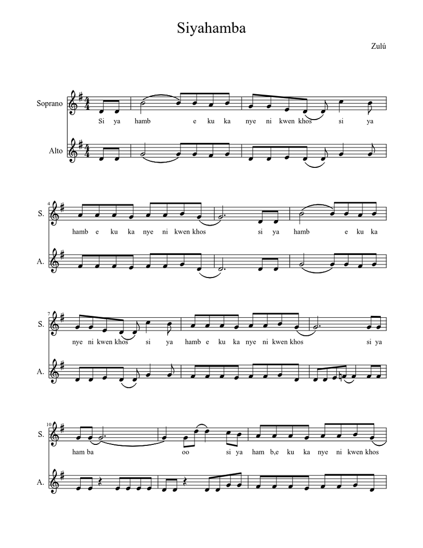 Siyahamba Sheet music | Download free in PDF or MIDI | Musescore.com