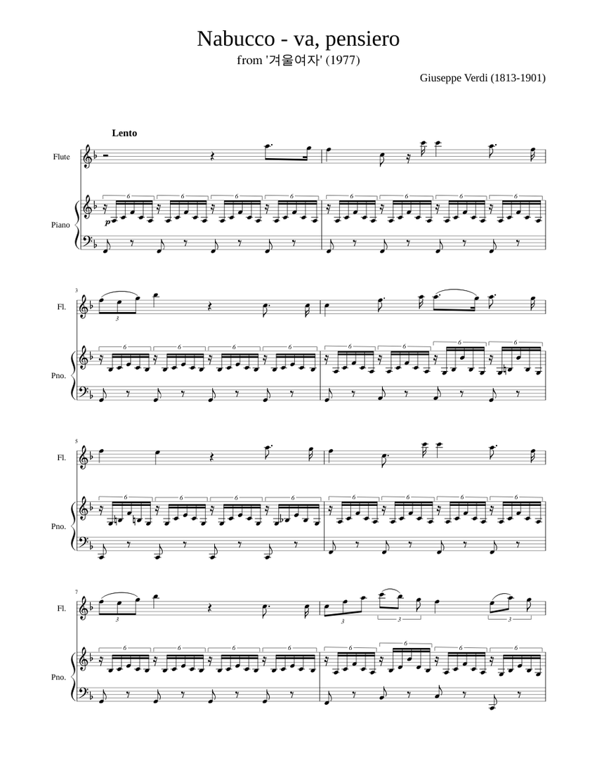 Verdi - Nabucco Sheet music for Flute, Piano | Download free in PDF or ...