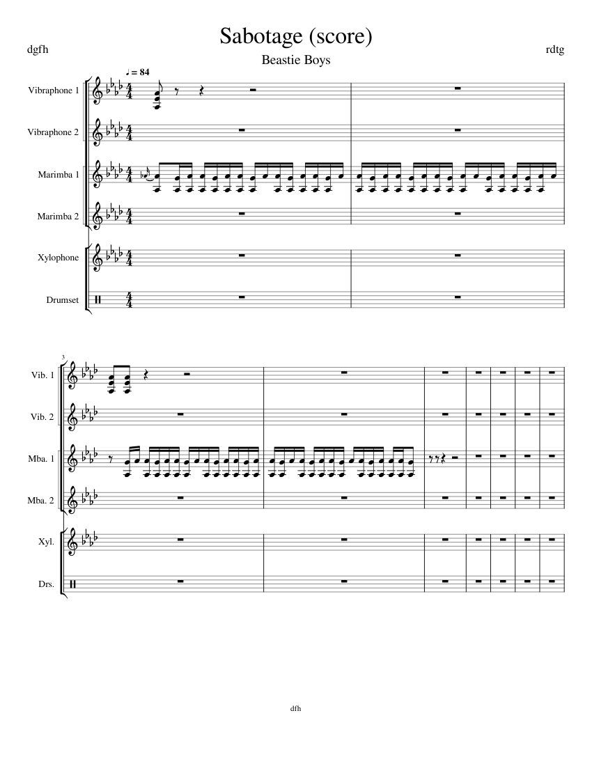 Sabotage_(score) Sheet music for Piano, Bass, Percussion | Download ...