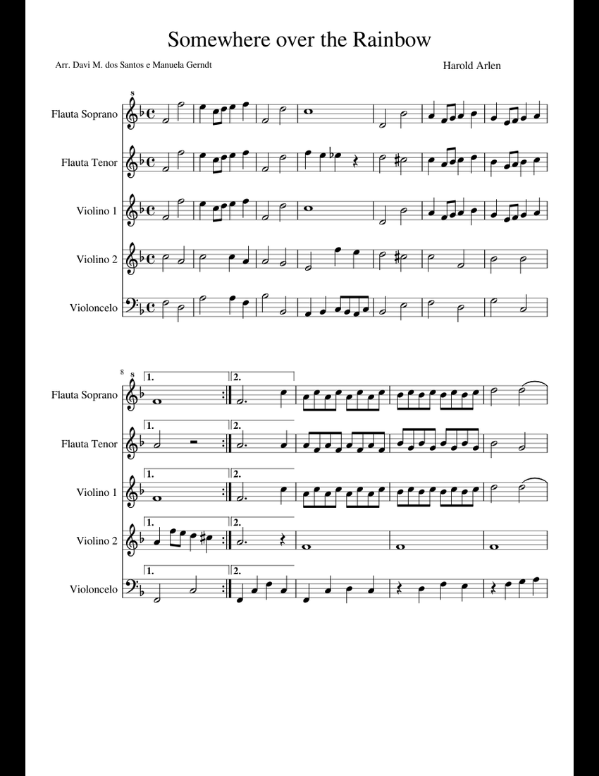 Somewhere over the Rainbow todos instrumentos sheet music for Flute ...