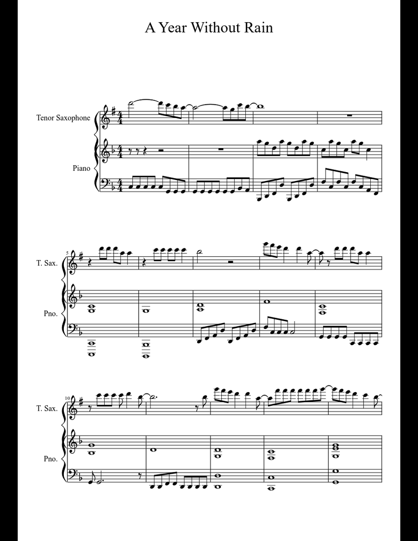 A Year Without Rain - Tenor Saxophone solo sheet music download free in ...