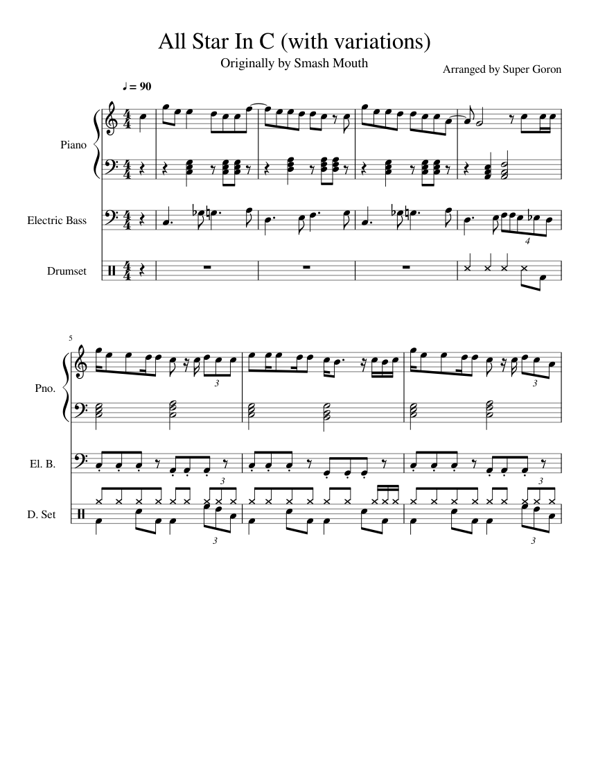 all star Sheet music for Piano, Drum Group, Bass (Mixed Trio ...