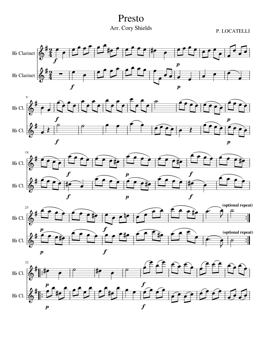 Presto Sheet music for Clarinet (In B Flat) (Woodwind Duet) | Musescore.com