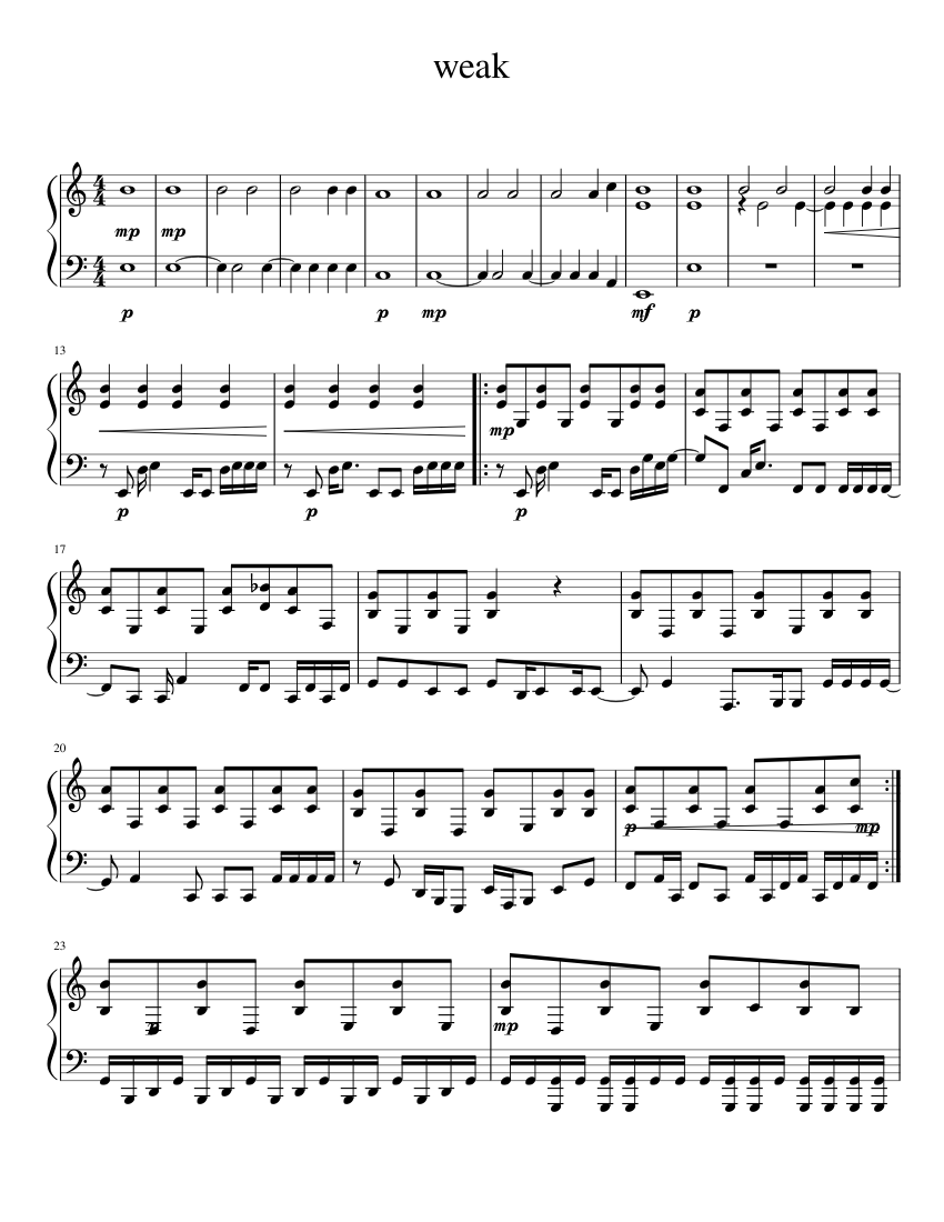 Weak Sheet music for Piano | Download free in PDF or MIDI | Musescore.com