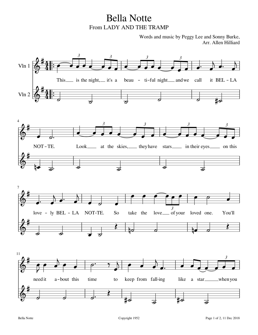 Bella Notte sheet music for Violin download free in PDF or MIDI