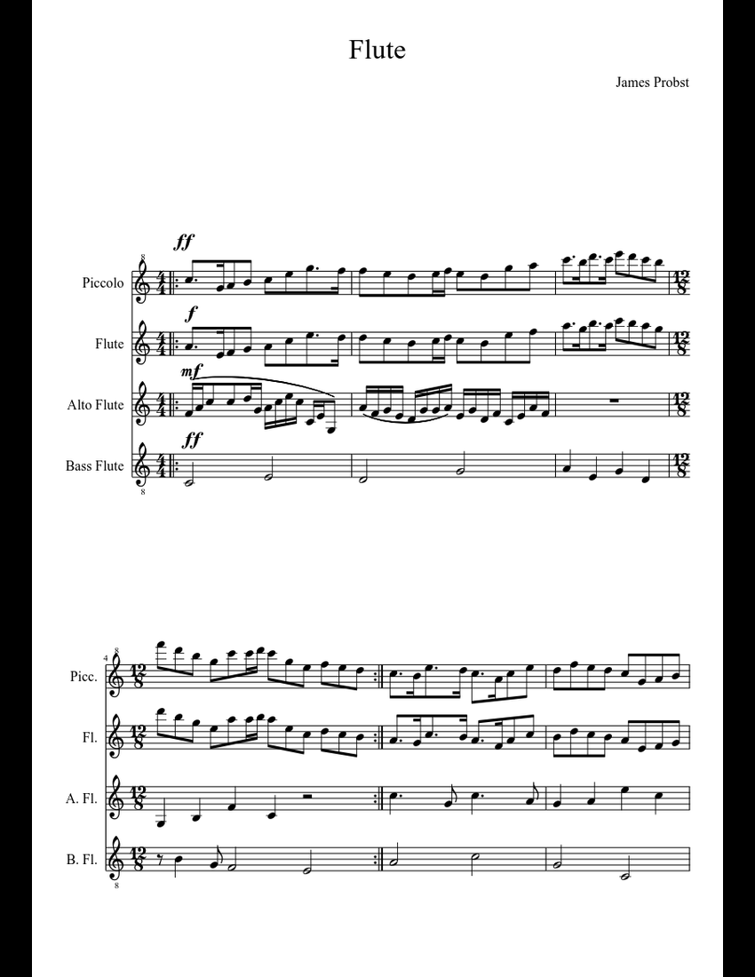 Flute Quartet (including piccolo) sheet music download free in PDF or MIDI