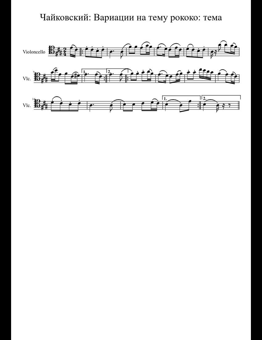 Tchaikovsky: Variations on a Rococo Theme sheet music download free in ...