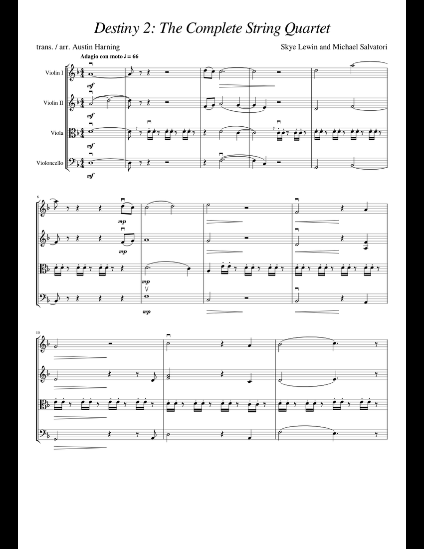 Destiny 2: The Complete String Quartet sheet music for Violin, Viola ...