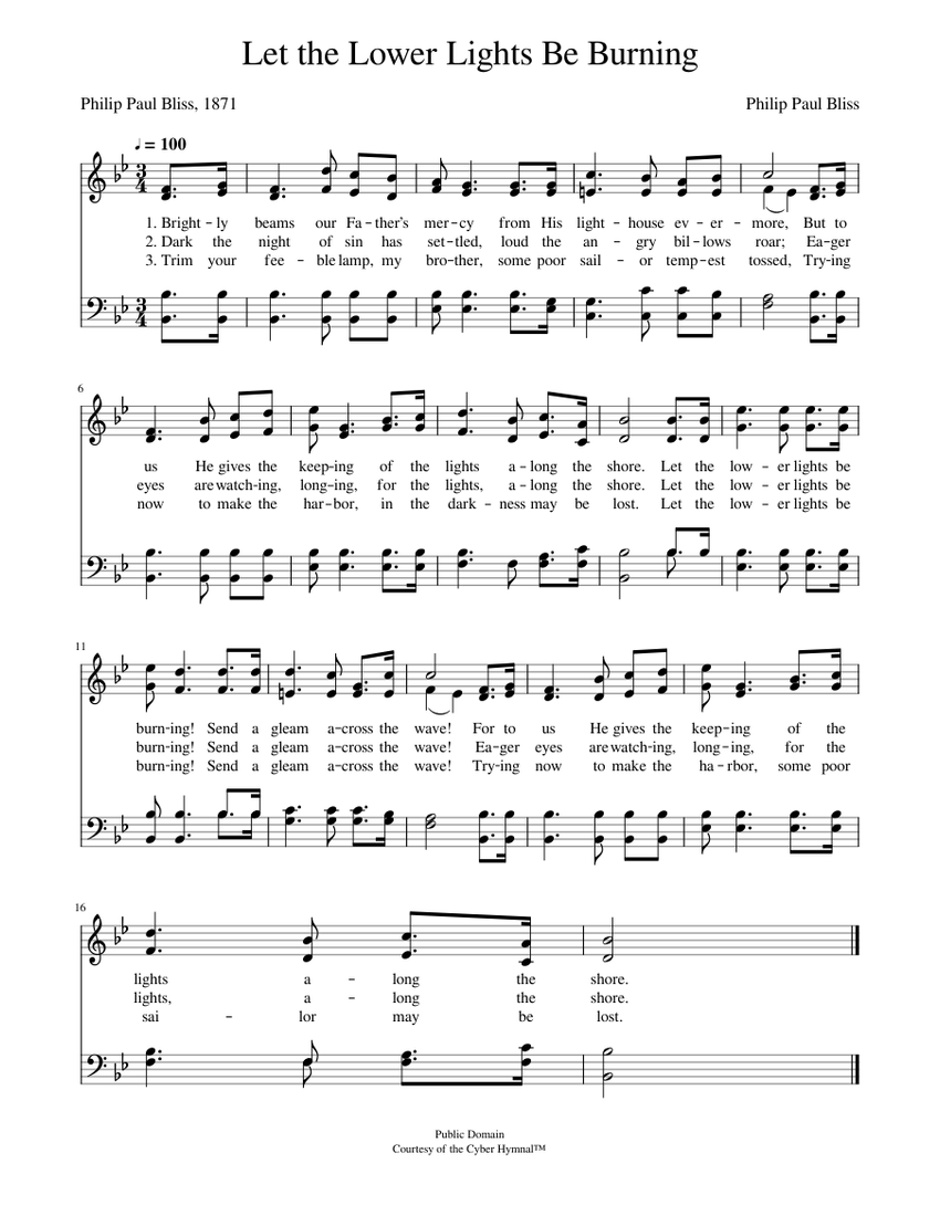 Let the lower lights be burning - Philip P. Bliss Sheet music ...