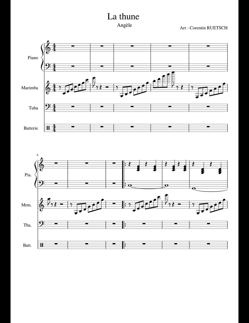 Angèle - La Thune sheet music for Piano, Percussion, Tuba download free ...