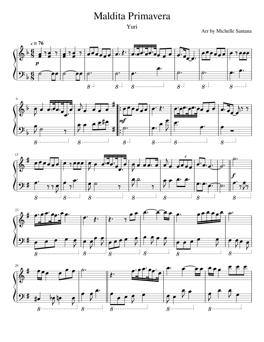 Maldita Primavera Sheet music for Piano | Download free in PDF or MIDI | Musescore.com