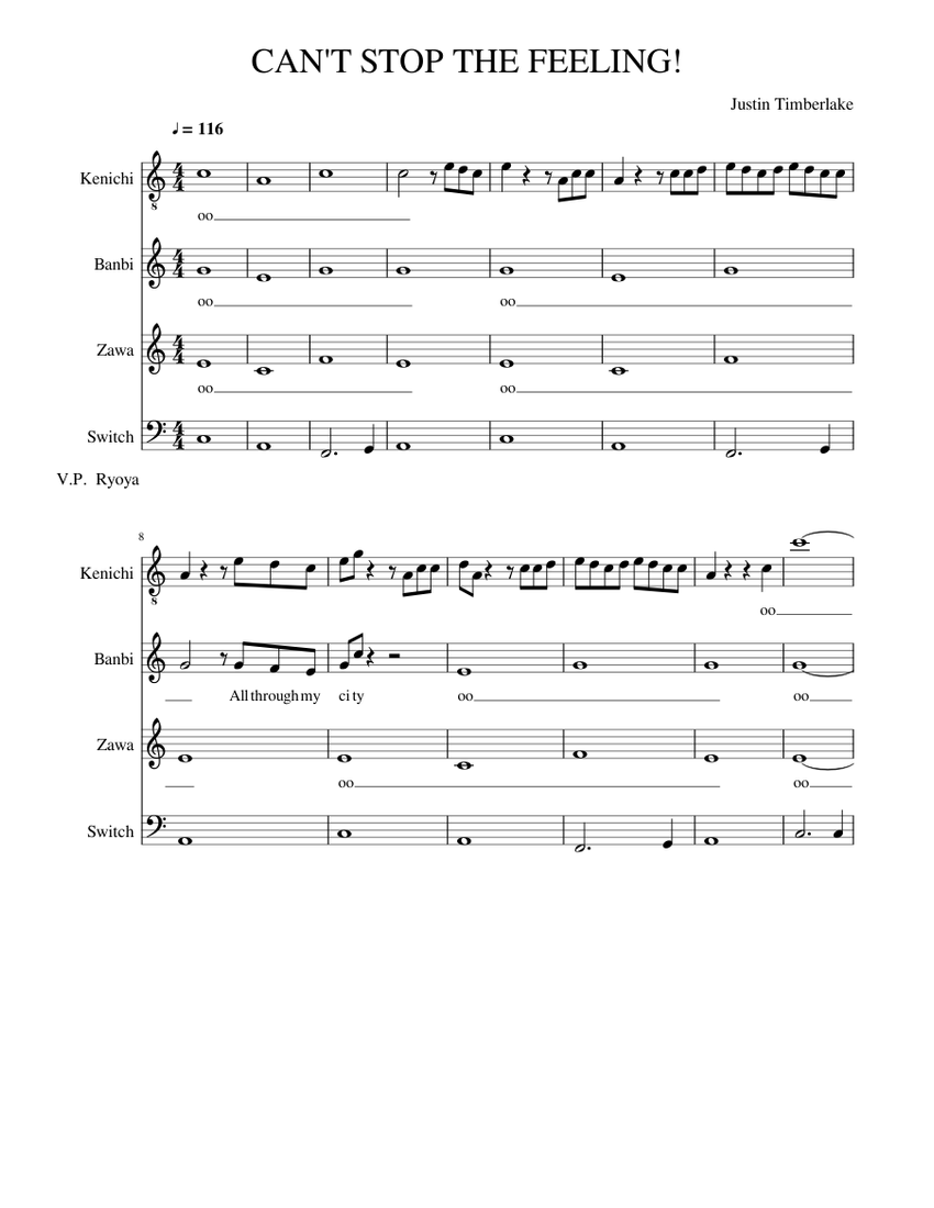 CAN'T STOP THE FEELING! Sheet music for Piano (Mixed Quartet ...
