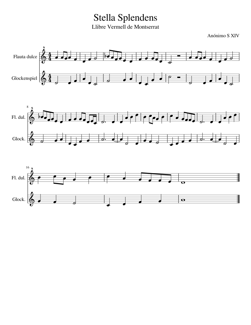 Stella Splendens Sheet music for Recorder, Percussion | Download free ...