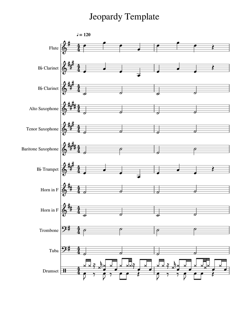 Jeopardy Template Sheet music for Trumpet (In B Flat), Trombone, Flute ...