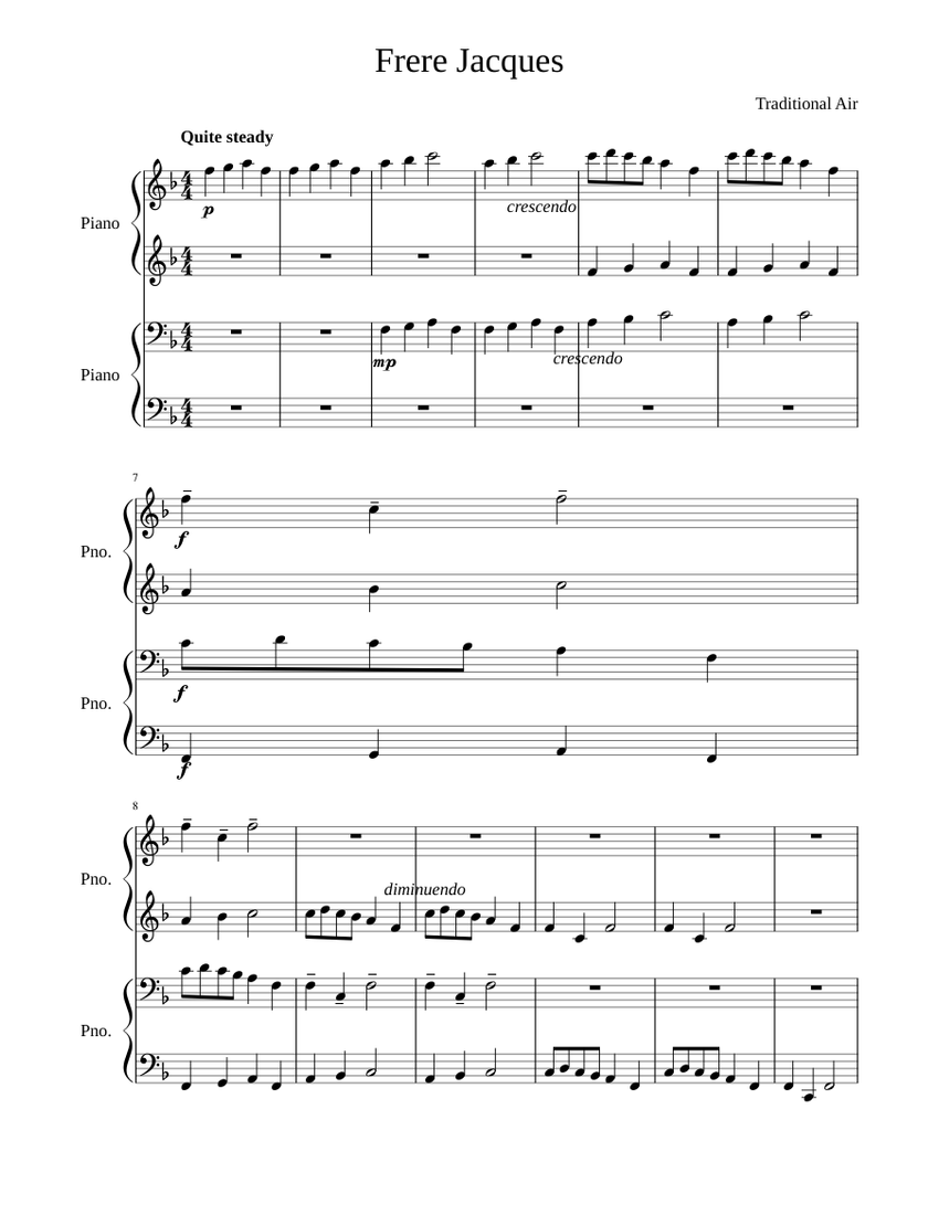 Frere Jacques Sheet music for Piano (Solo) | Musescore.com
