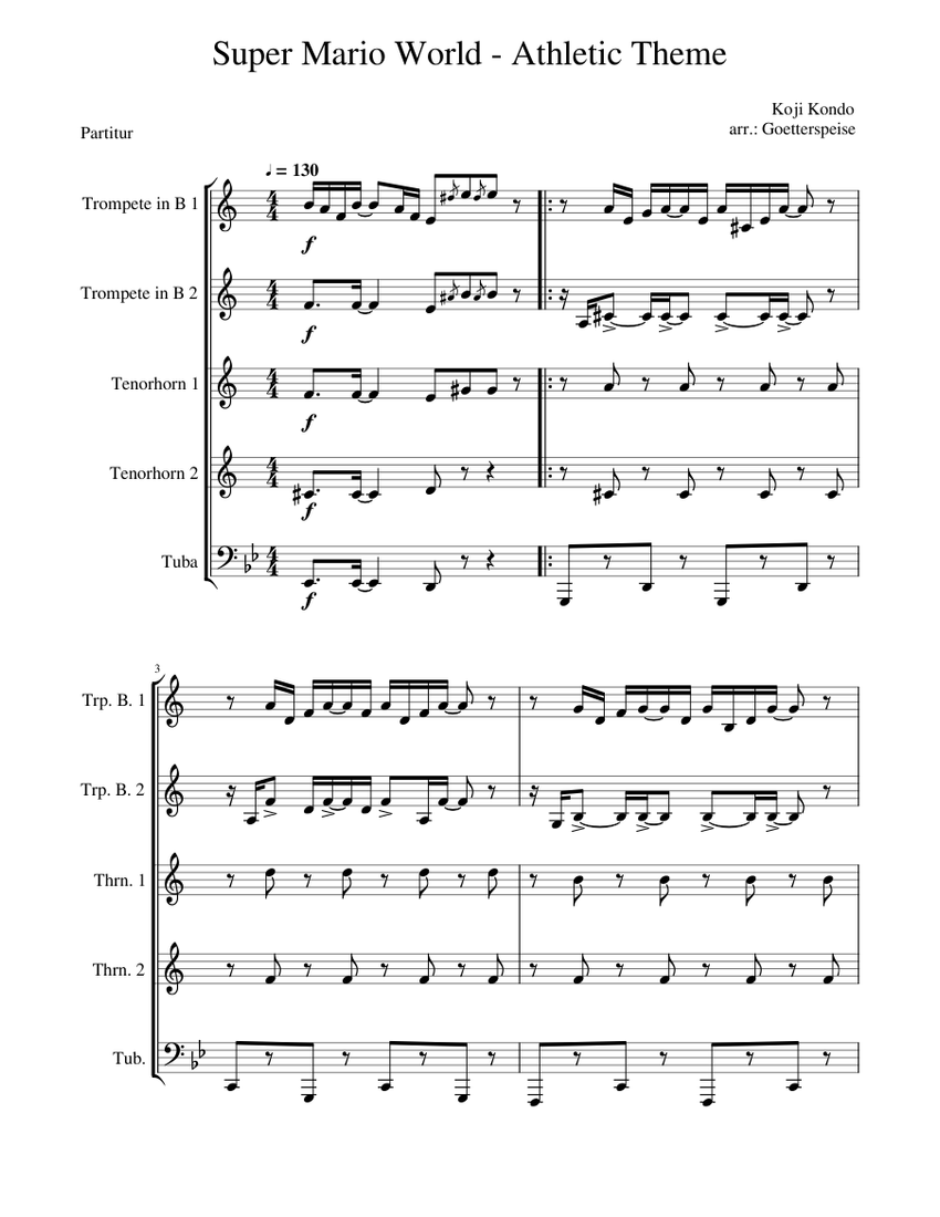 Super Mario World - Athletic Theme Sheet music for Trumpet (In B Flat ...