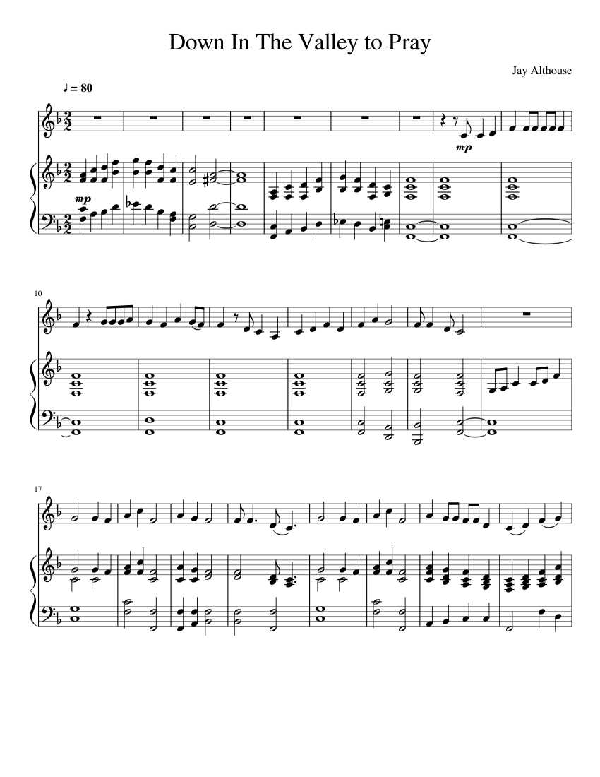 Down In The Valley to Pray Vocal Solo Arr. Althouse Sheet music for ...
