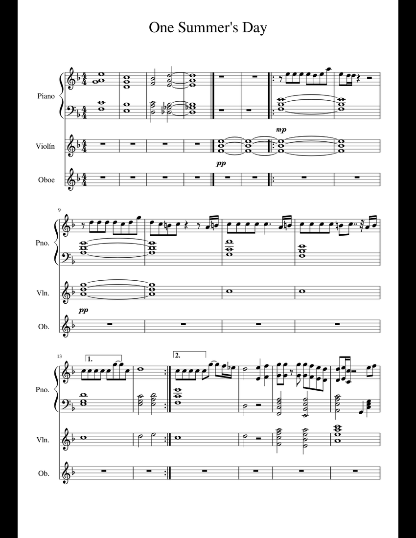 One Summer s Day sheet music for Piano, Violin, Oboe download free in ...