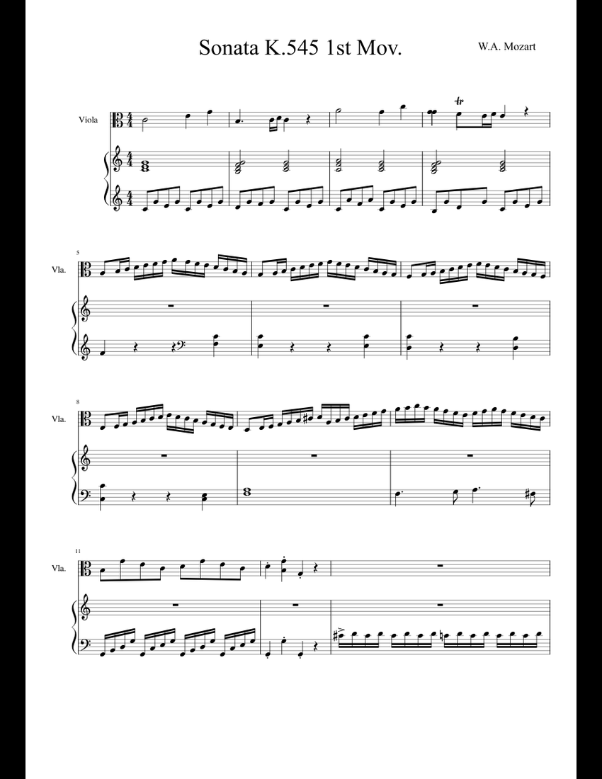 Sonata K 545 1st Mov Viola Piano sheet music for Piano, Viola download ...