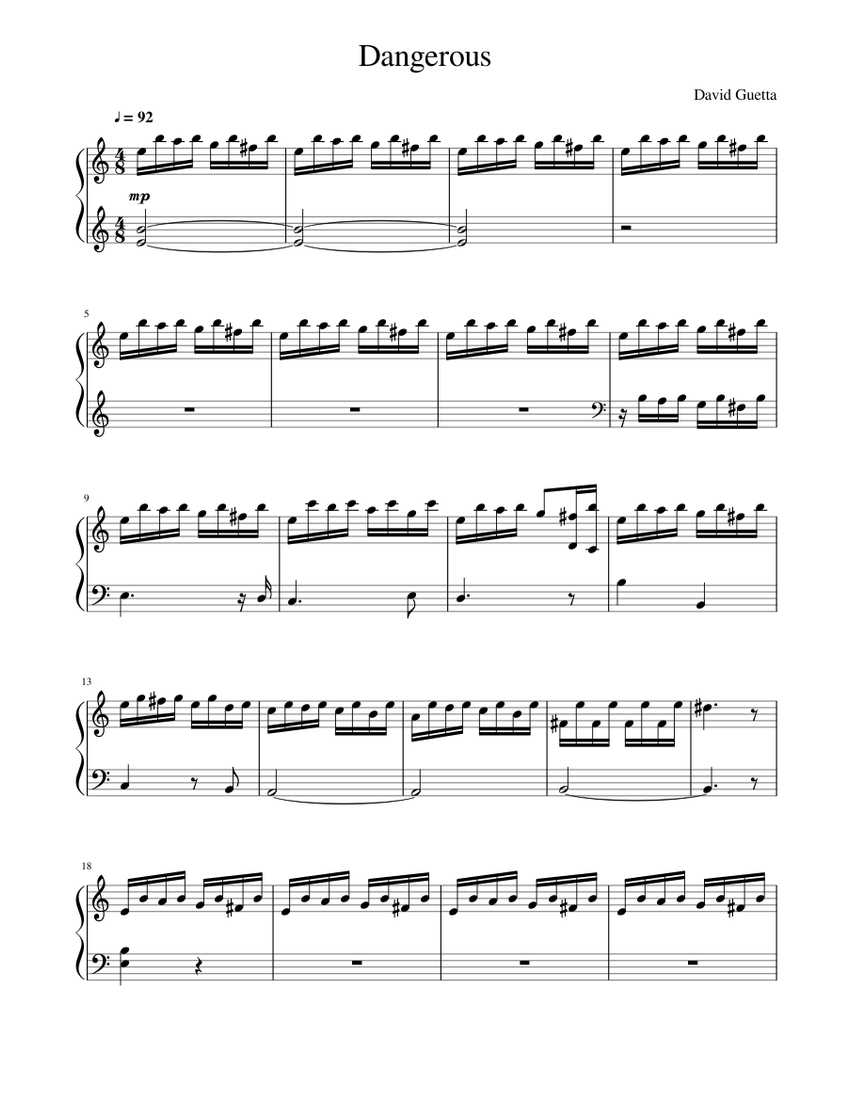 Dangerous - David Guetta Sheet music for Piano | Download free in PDF ...