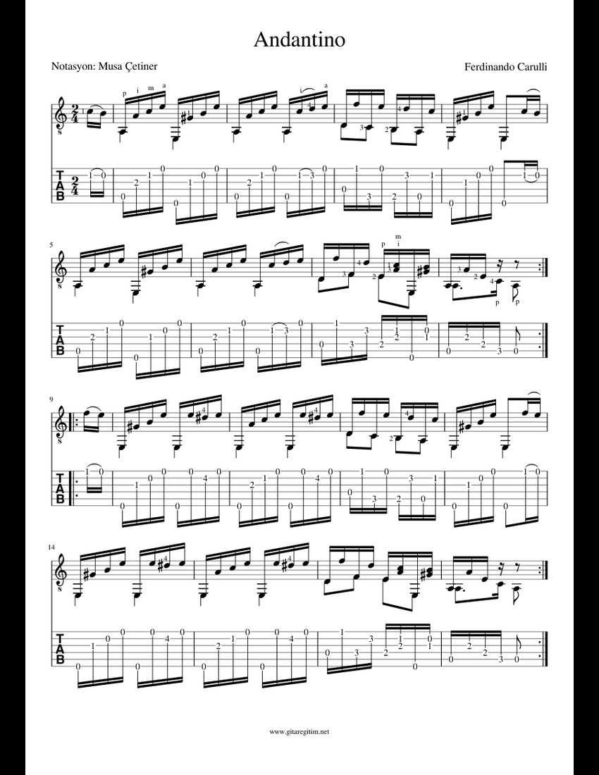 Carulli - Andantino sheet music for Guitar download free in PDF or MIDI
