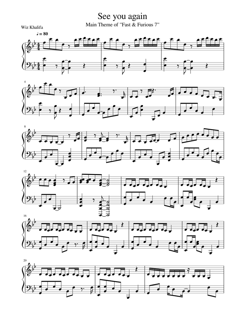 See you again Sheet music for Piano | Download free in PDF or MIDI ...