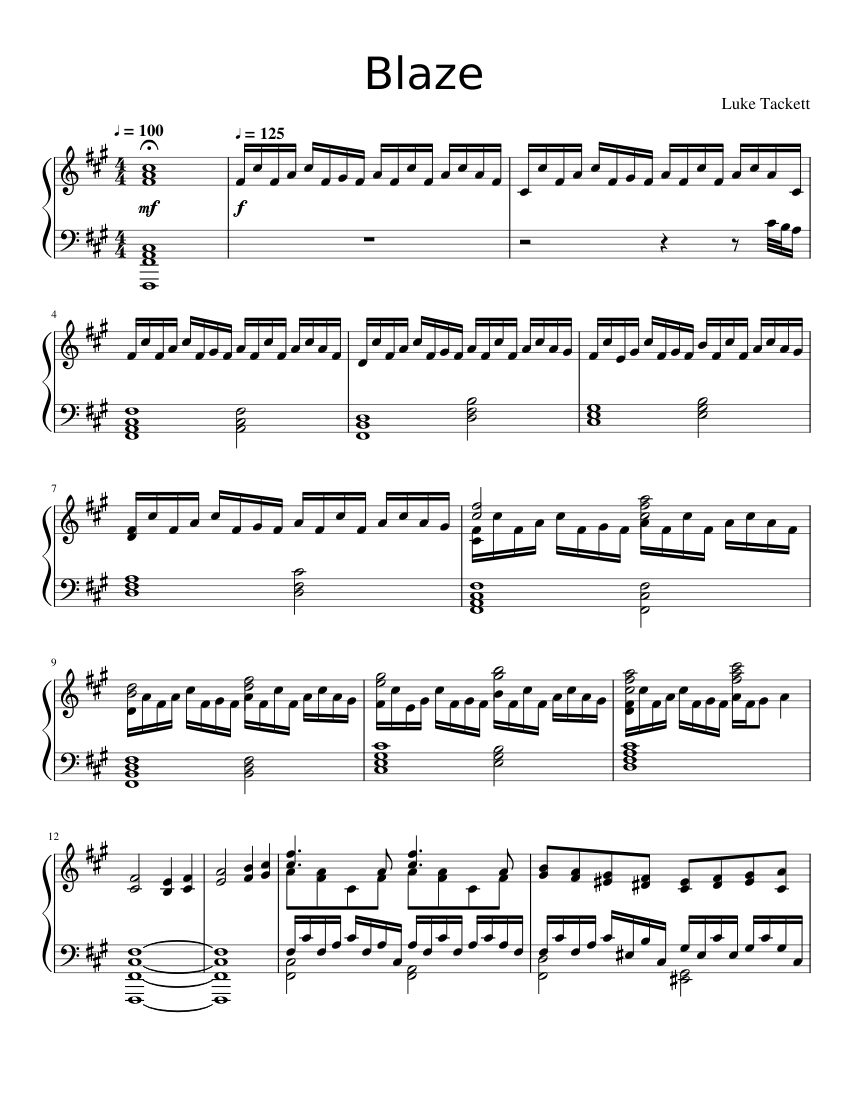 Blaze Sheet music for Piano | Download free in PDF or MIDI | Musescore.com