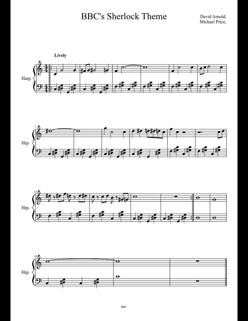 BBC's Sherlock Theme sheet music download free in PDF or MIDI