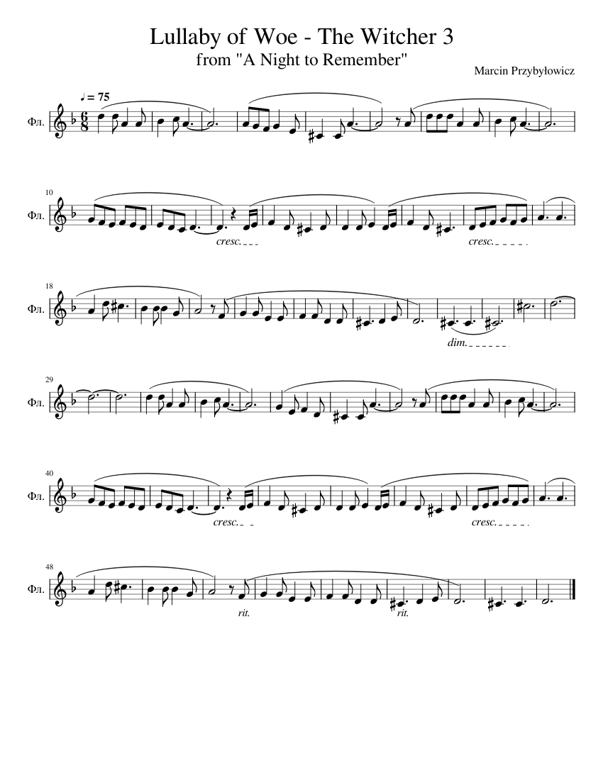 Lullaby_of_Woe_-_The_Witcher_3 Sheet music for Flute (Solo) | Musescore.com