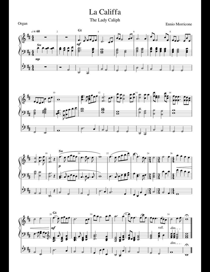 La Califfa sheet music for Organ download free in PDF or MIDI