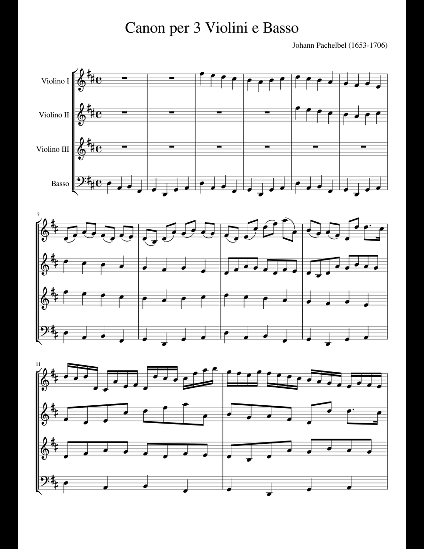 Canon and Gigue for 3 Violins and Basso Continuo sheet music for Violin ...