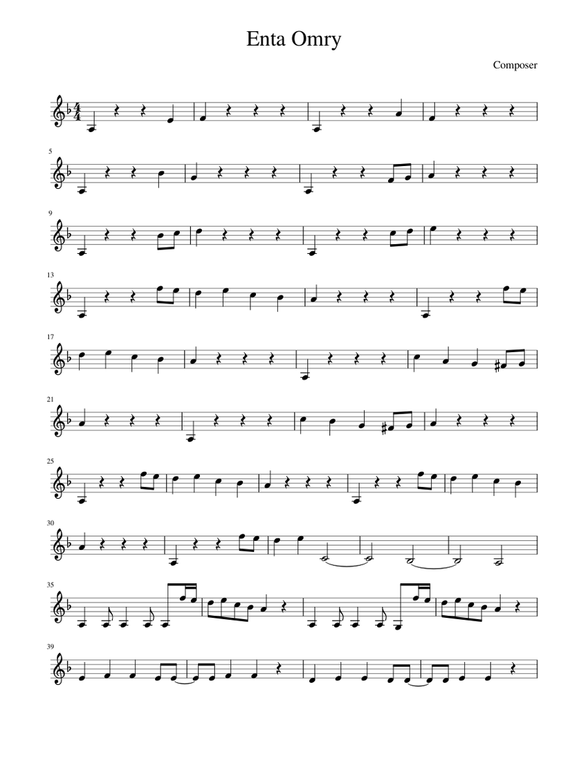 Enta Omry Part1 Sheet music for Violin (Solo) | Musescore.com